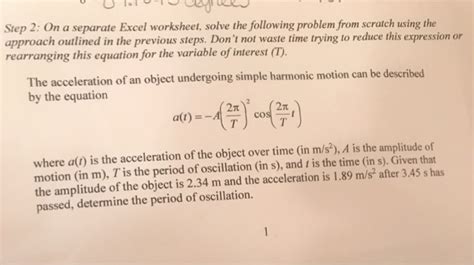 Solved Step 2 On A Separate Excel Worksheet Solve The Chegg Com