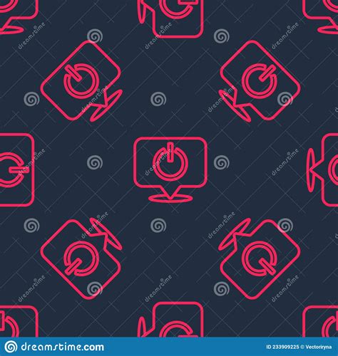 Red Line Power Button Icon Isolated Seamless Pattern On Black Background Start Sign Stock