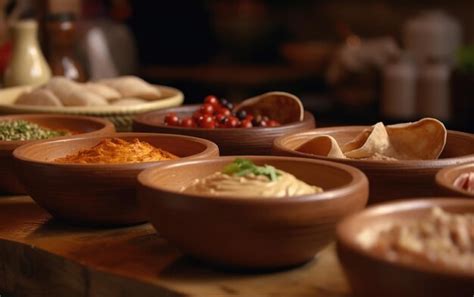 Premium Photo A Table Of Bowls Of Hummus And Other Dishes Traditional