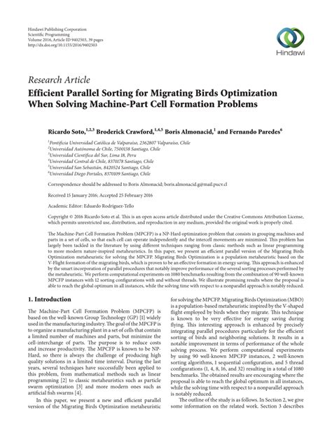 Pdf Efficient Parallel Sorting For Migrating Birds Optimization When