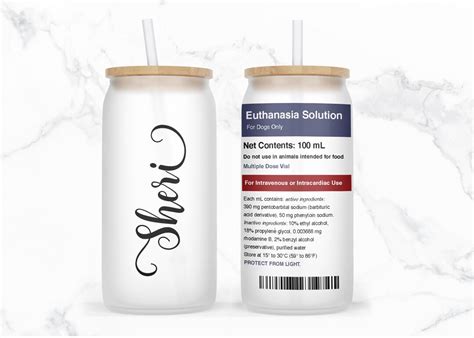 Euthanasia Solution Inspired Glass Cup With Bamboo Lid 16oz Sublimation Cup Vet Tech T