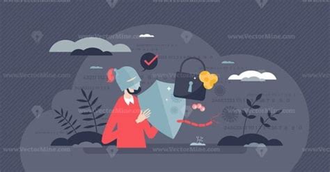 Cybersecurity Guard With Data Safety And Security Shield Tiny Person Concept Vectormine