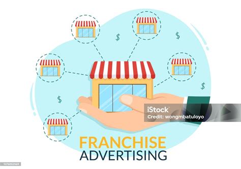 성공적인 브랜드 또는 만화 손으로 그린 방문 페이지 템플릿에서 마케팅을 홍보하기 위해 비즈니스 및 금융을 사용한 프랜차이즈 광고 그림 개발에 대한 스톡 벡터 아트 및 기타