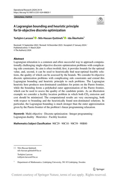 Pdf A Lagrangian Bounding And Heuristic Principle For Bi Objective