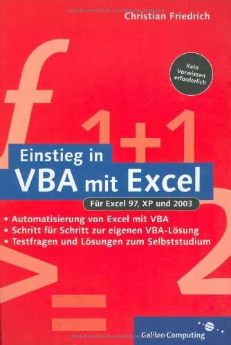Einstieg In Vba Mit Excel Friedrich Christian 9783898426473 Amazon