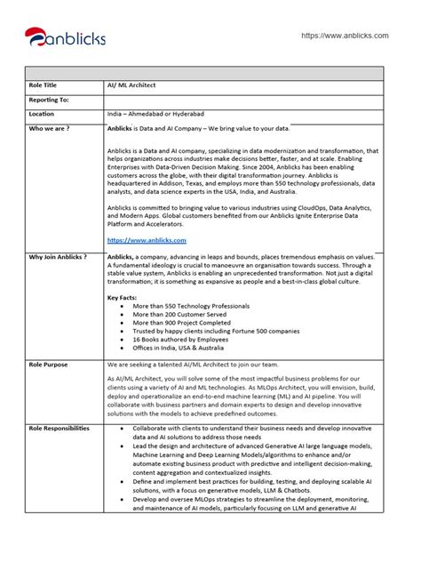 Jd Ai Ml Architect Pdf Artificial Intelligence Intelligence Ai And Semantics