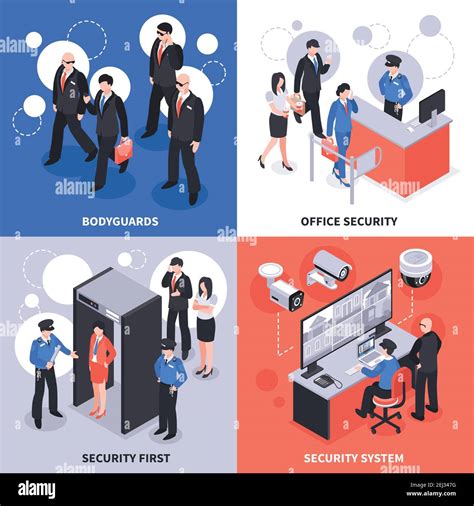 Security System Isometric Design Concept With Bodyguards Office Access Control Video