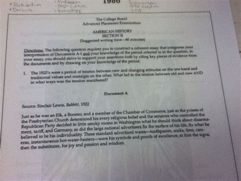 Apush Dbq Document A Sinclair Lewis Babbitt 1922