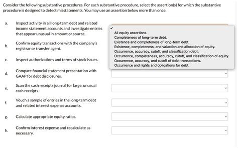Solved Consider The Following Substantive Procedures For Each