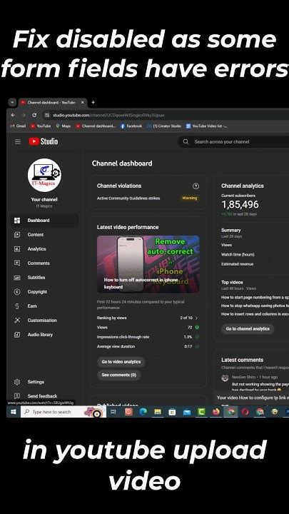 fix disabled as some form fields have errors in youtube upload video