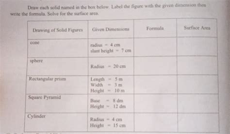 solved prw gach solid named in the box below label the figure with