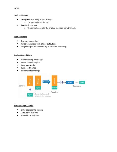 Hash Lecture Notes Hash Hash Vs Encrypt Encryption Uses A Key Or