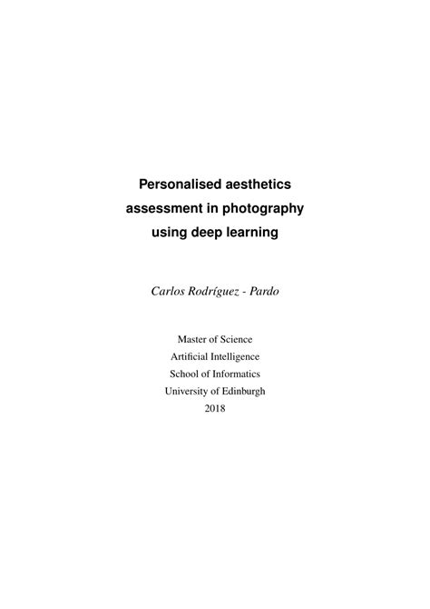 Pdf Personalised Aesthetics Assessment In Photography Using Deep Learning