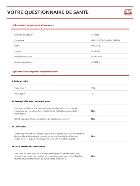 Questionnaire De Santé Download Grátis Pdf Assurance Santé Publique