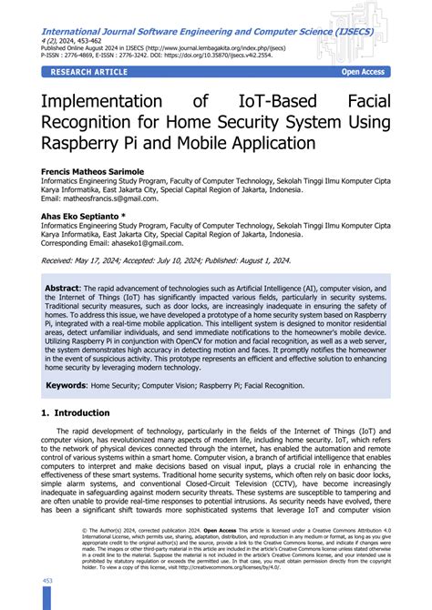 Pdf Implementation Of Iot Based Facial Recognition For Home Security