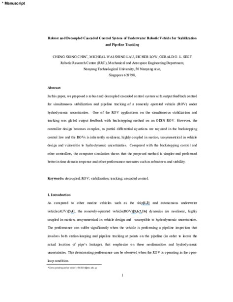 Pdf Robust And Decoupled Cascaded Control System Of Underwater