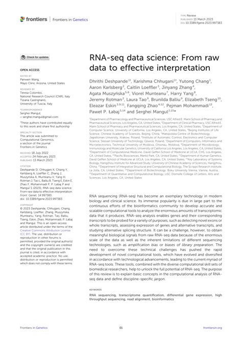 Pdf Rna Seq Data Science From Raw Data To Effective Interpretation