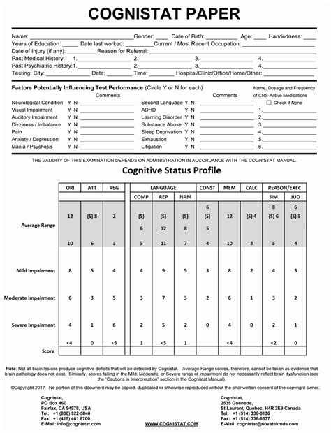 Rapid Cognitive Assessment Original Paper Test Cognistat