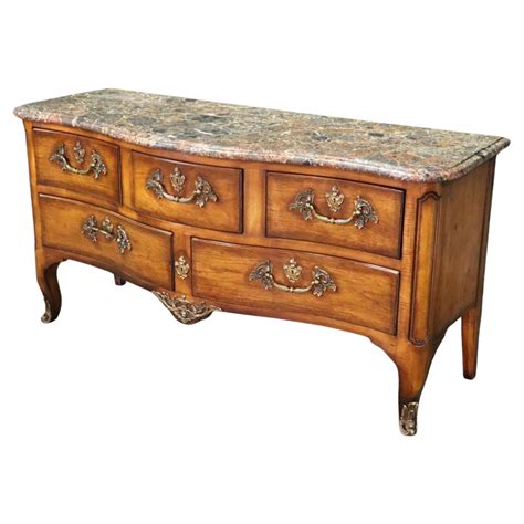 Henredon French Louis Xv Walnut Marble Top Tv Stand Dresser Commode For
