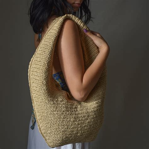 Raffia Hobo Shoulder Bag Natural Handwoven Tote Summer Accessory Eco