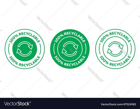 100 Percent Recyclable Green Icon Set Royalty Free Vector