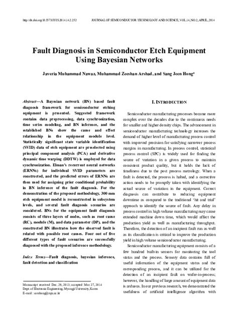 Pdf Fault Diagnosis In Semiconductor Etch Equipment Using Bayesian
