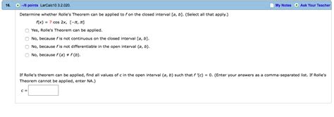 Solved Determine Whether Rolle S Theorem Can Be Applied T Chegg