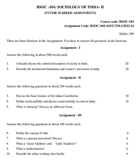 Bsoc 104 Sociology Of India Ii In English Solved Assignment 2023 2024