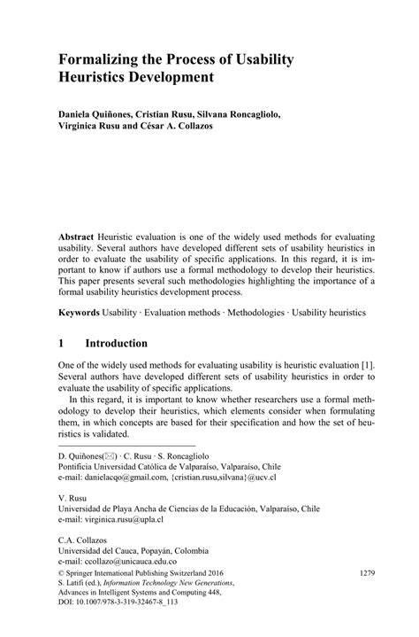 Pdf Formalizing The Process Of Usability Heuristics Development