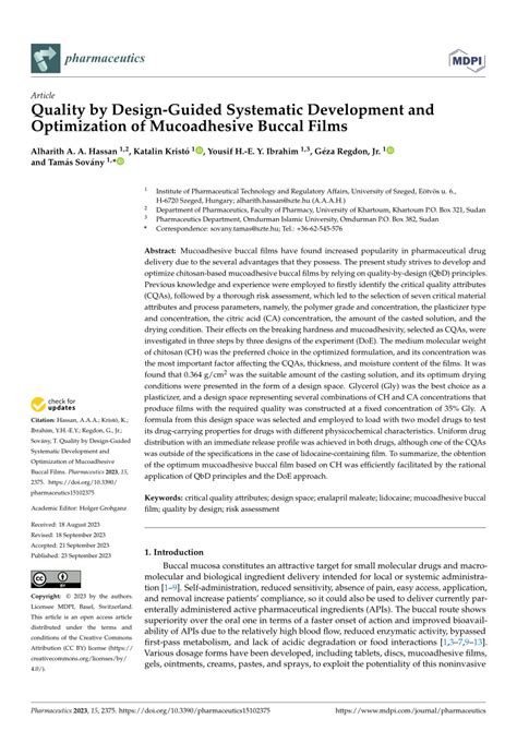 Pdf Quality By Design Guided Systematic Development And Optimization Of Mucoadhesive Buccal Films