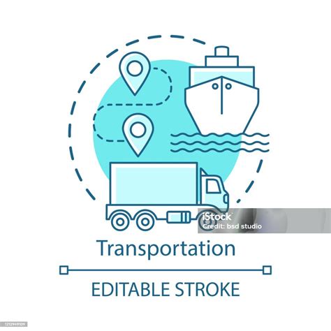 교통 개념 아이콘입니다 바다와 육로로 배송 경로 선박 트럭 물류 및 유통 화물 배송 아이디어 얇은 라인 일러스트 벡터 절연 윤곽선 도면 편집 가능한 스트로크 개념에 대한