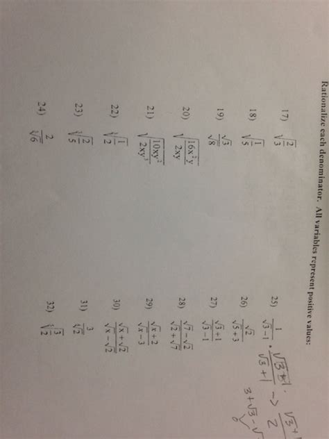 Rationalize Each Denominator All Variables Represent