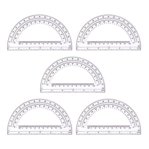 Set Of 5 Clear Protractor 180 Degrees Math Protractors 6inch