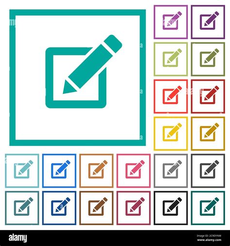 Editing Box With Pencil Flat Color Icons With Quadrant Frames On White Background Stock Vector