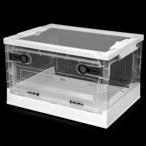 ABOUT SPACE Storage Box Side Opening Transparent Body Plastic Bin With Wheels Lid