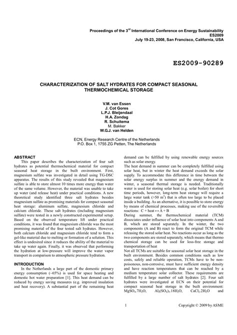 Pdf Characterization Of Salt Hydrates For Compact Seasonal Thermochemical Storage