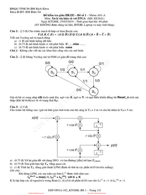 cuu duong than cong - com: Đề kiểm tra giữa HK182 - Đề số 1 - Nhóm A01-A | PDF