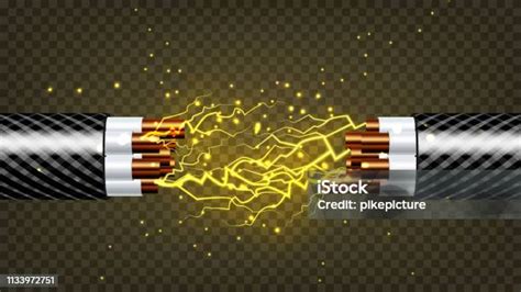 전기 브레이크 케이블 벡터입니다 전기 고무 코드입니다 구리 철사 회로 스파크 3d 현실적인 고립 된 그림 3차원 형태에 대한 스톡 벡터 아트 및 기타 이미지 Istock