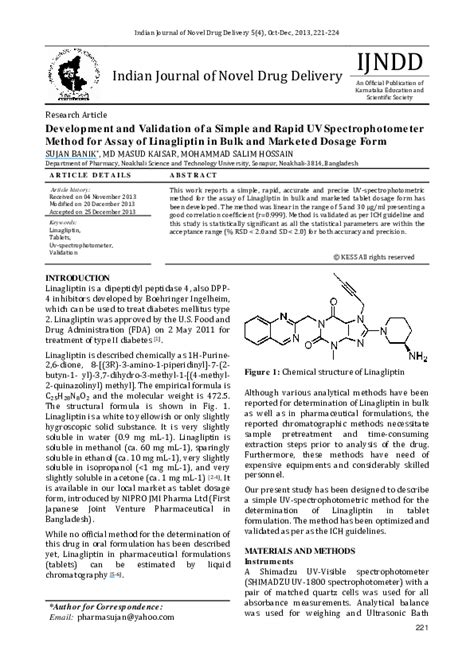 Pdf Development And Validation Of A Simple And Rapid Uv Spectrophotometer Method For Assay Of