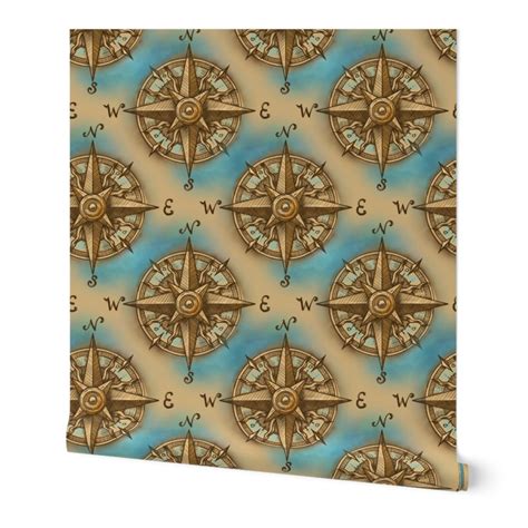 Classic Cartography Compass Linocut And Wallpaper Spoonflower