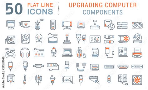 Set Vector Line Icons Of Upgrading Computer Components Stock Vector Adobe Stock