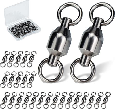 Piscorush 30pcs Ball Bearing Swivels Copper Swivels Barrel Swivels Stainless Split Ring High