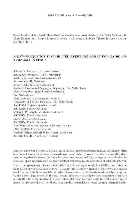 Pdf A Low Frequency Distributed Aperture Array For Radio Astronomy In
