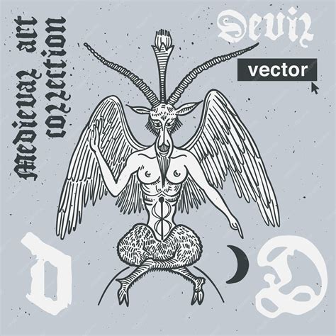 Premium Vector Devil Vector Engraving Style Illustration Medieval Art With Blackletter Calligraphy