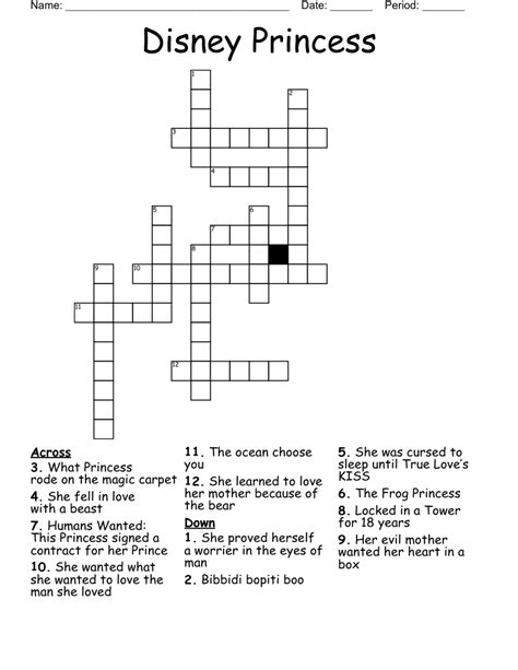Fa Disney Princess Crossword Puzzle