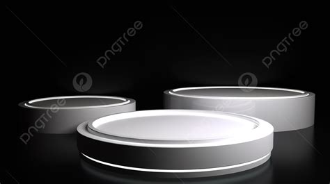 Led 조명이 있는 원형 받침대가 있는 흰색 받침대 4개 어두운 배경에 흰색 원 연단의 3d 렌더링 고화질 사진 사진 지휘대 배경 일러스트 및 사진 무료 다운로드