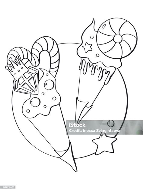 등고선 그림 스케치 스타일 아이스크림 여름 와플 콘 순대 디자인 요소 엽서 인쇄용 스티커 색칠하기 책 갈색에 대한 스톡 벡터 아트 및 기타 이미지 Istock
