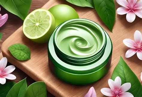 A Green Jar Of Green Liquid With Flowers And Leaves Premium Ai