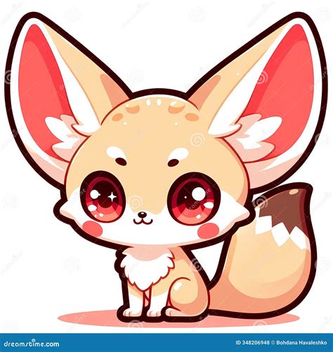 Cute Chibi Fennec Fox In Flat Style On White Background Isolated Illustration Stock