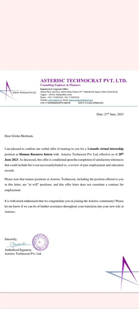 Grisha Meshram On Linkedin Asterisctechnocrat Asterisc Opportunity Hr Internship Grateful